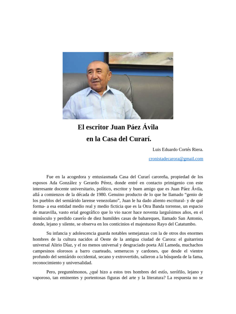 Juan Páez Ávila: Escritor y Activista Cultural | PDF | Venezuela