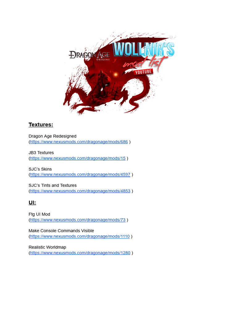 Dragon Age Origins Mod List | PDF | Role Playing Video Games | Fantasy ...