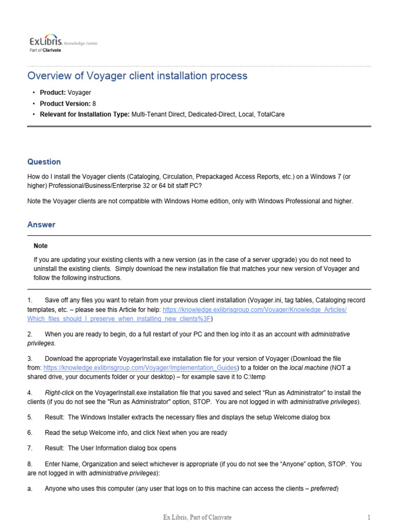 Overview of Voyager client installation process | PDF | Microsoft Windows | Directory (Computing)