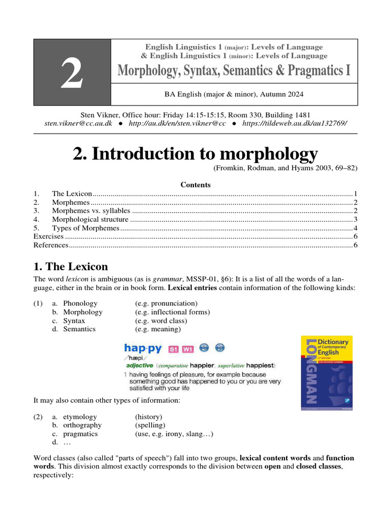 24a MSSP 02 Intro Morphology | PDF | Part Of Speech | Word