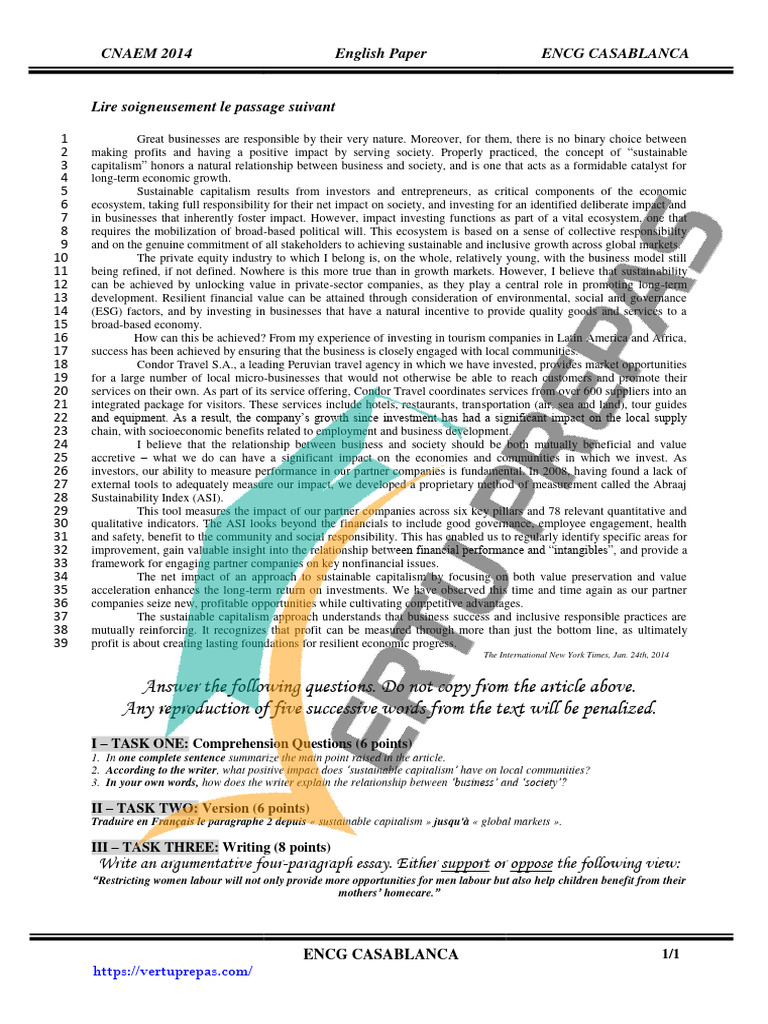 Sujet Anglais Cnaem 2014 | PDF | Sustainability | Capitalism
