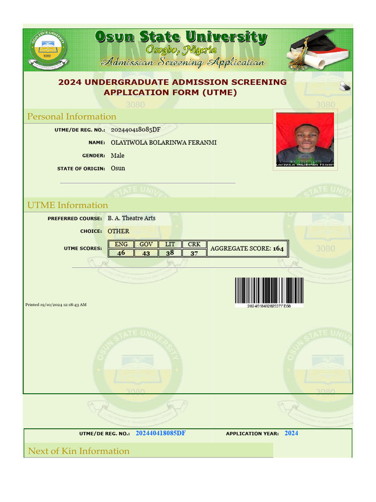 -- 2024 UNDERGRADUATE ADMISSIONS SCREENING APPLICATION FORMS -- | PDF | Educational Assessment ...