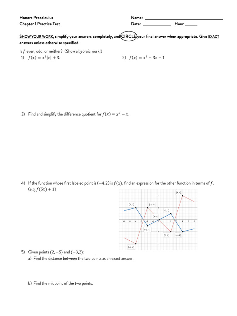 Hpc Ch 1 Practice Test Pdf Circle Function Mathematics