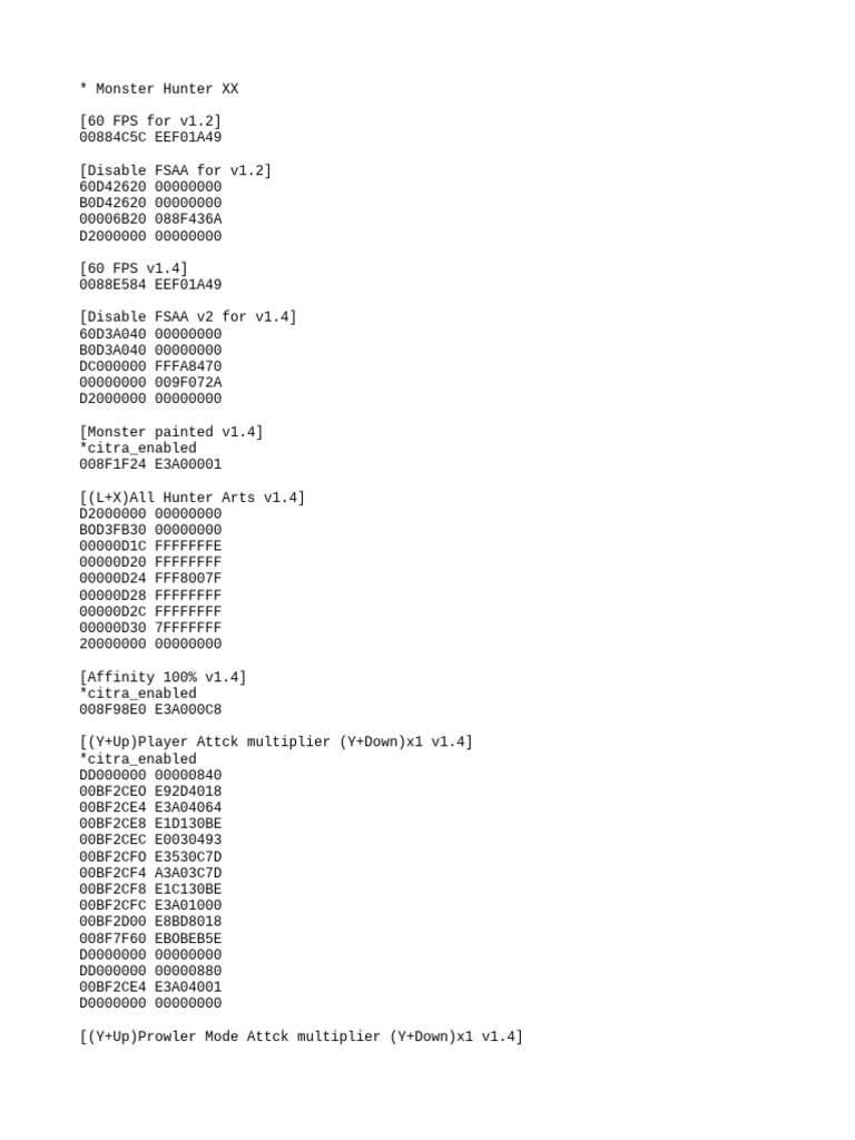 Monster Hunter XX Cheat Codes Guide | PDF