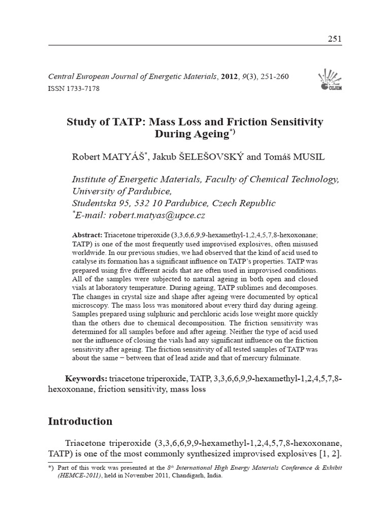 TATP Ageing: Mass Loss & Sensitivity Study | PDF | Materials | Physical ...