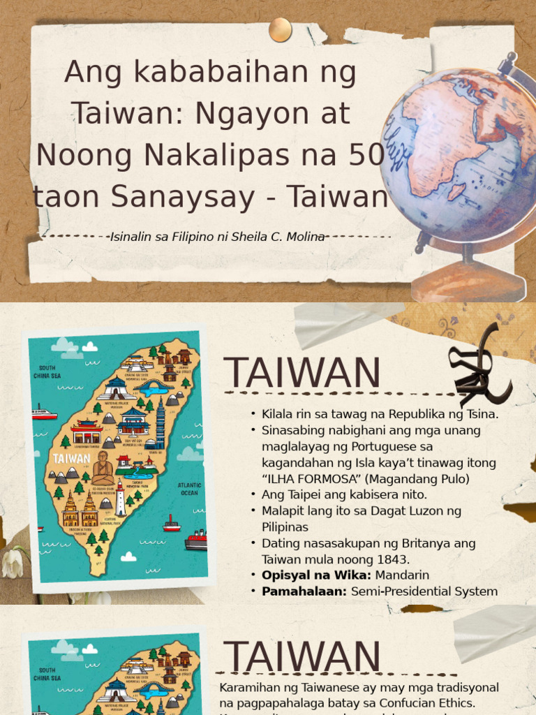 Ang Kababaihan NG Taiwan Ngayon at Noong Nakalipas Na 50 Taon Sanaysay, Pangatnig | PDF