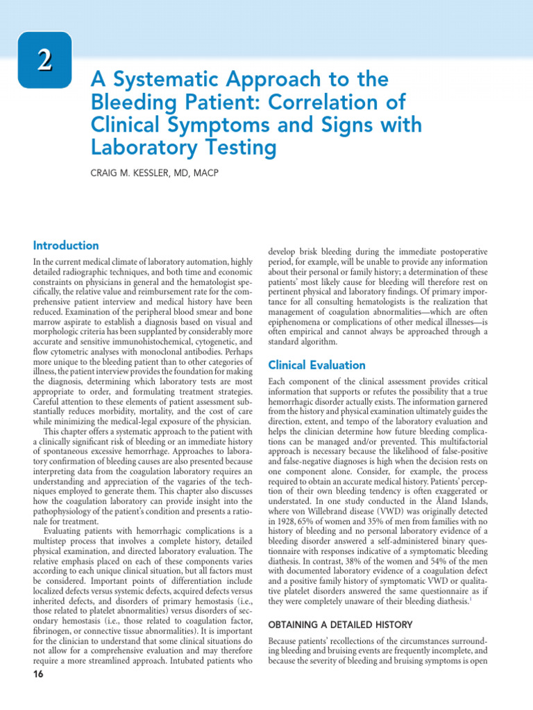 A Systematic Approach To The Bleeding Patient: Correlation of Clinical Symptoms and Signs With ...