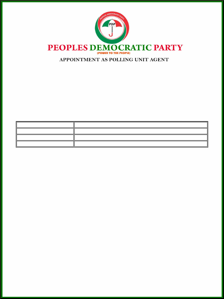 PDP Polling Unit Agent Assignment Details | PDF