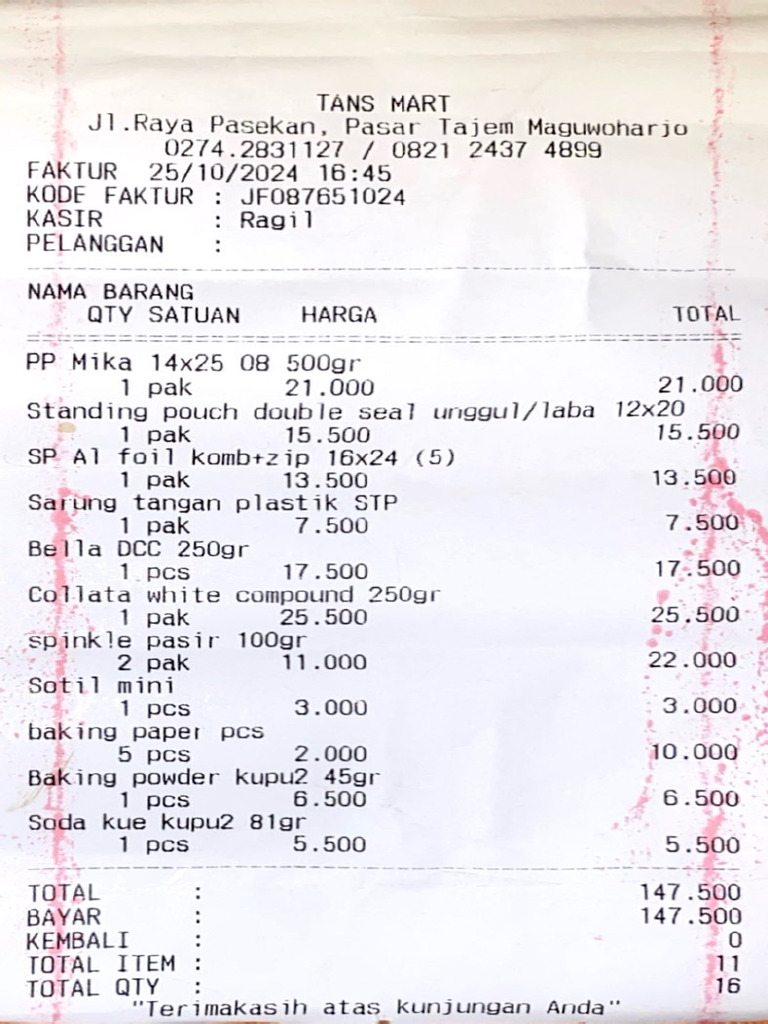 Nota Belanja Makanan Ringan Kampar Pekanbaru | PDF