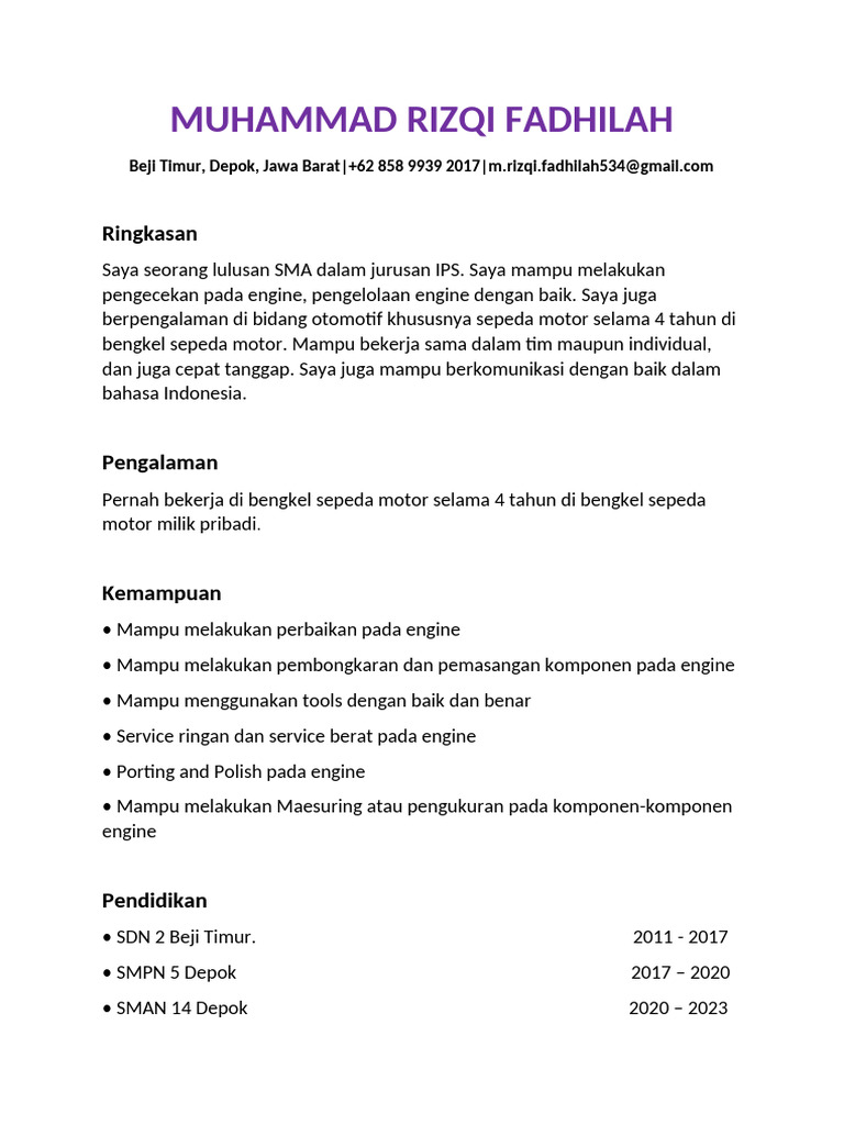 CV Muhammad Rizqi Fadhilah (2) 1 | PDF