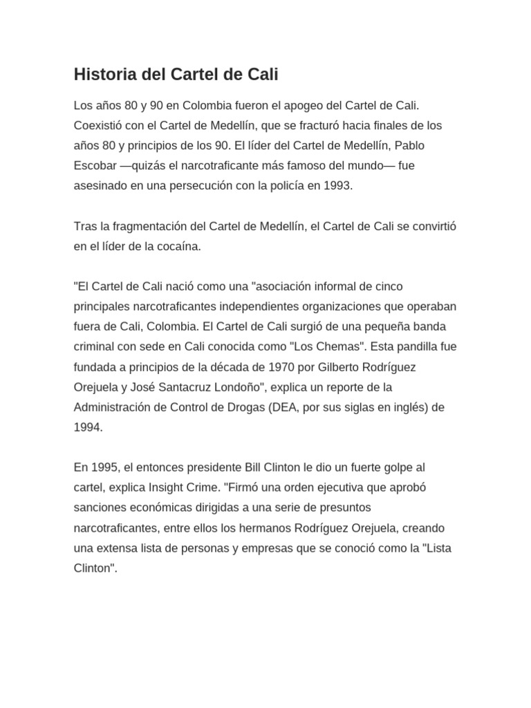 Historia del Cartel de Cali | PDF | Crimen organizado | Comercio ilegal ...