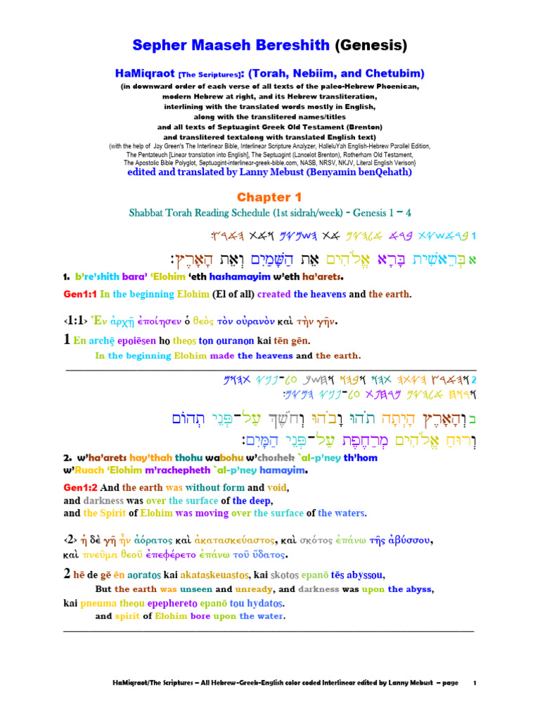 F36 All Colored Hebrew-Greek-English Texts Genesis 1 | PDF | Septuagint ...