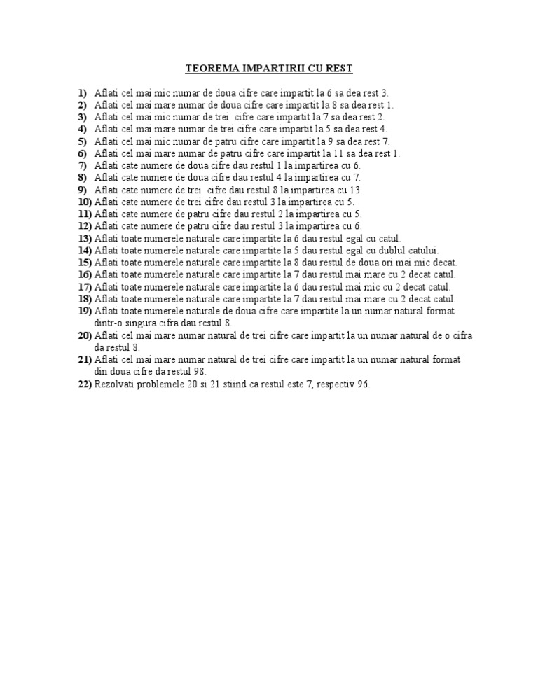 Teorema Impartirii Cu Rest | PDF