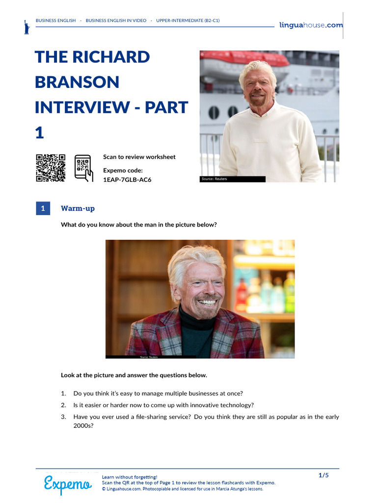 The Richard Branson Interview Part 1 American English Student B2 C1 | PDF | Human Communication