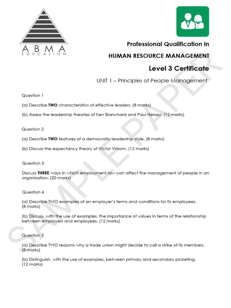 HRMA Level 3 Unit 1 Sample Paper 3 | PDF | Career & Growth
