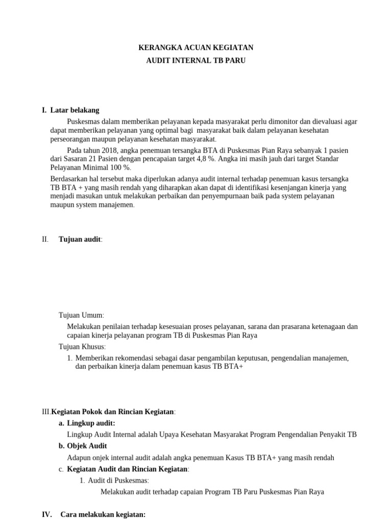 Contoh Kerangka Acuan Audit Internal Kia | PDF | Karier & Perkembangan ...