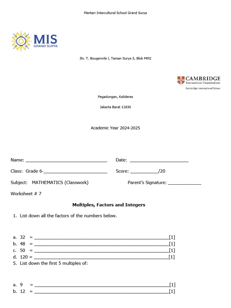 WS 7 Multiples, Factors and Integers - Docx - 20240918 - 155537 - 0000 ...