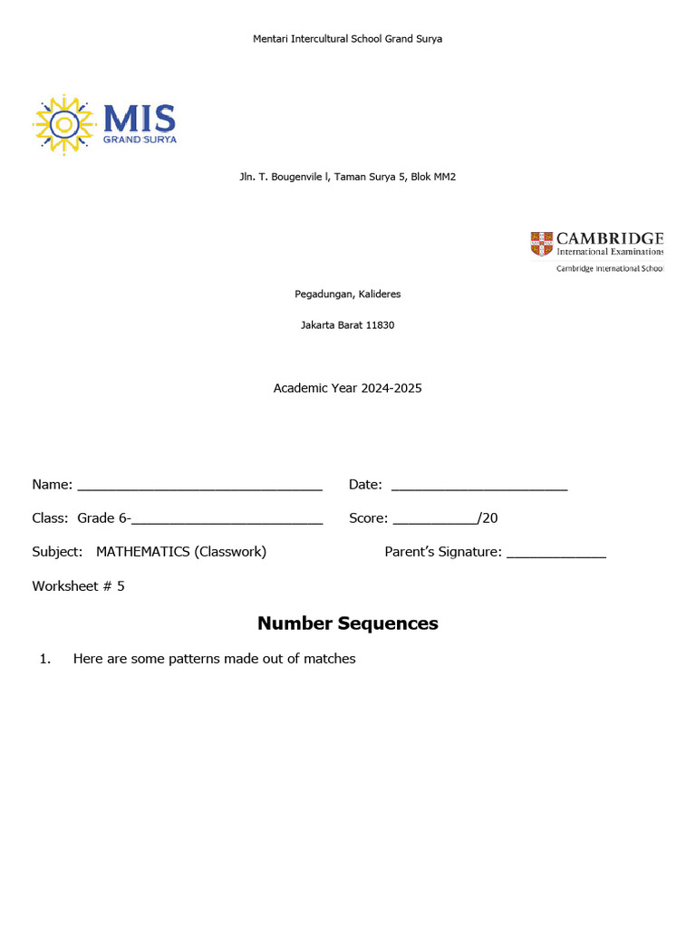 WS 5 Number Sequences - Docx - 20240918 - 090130 - 0000 | PDF ...