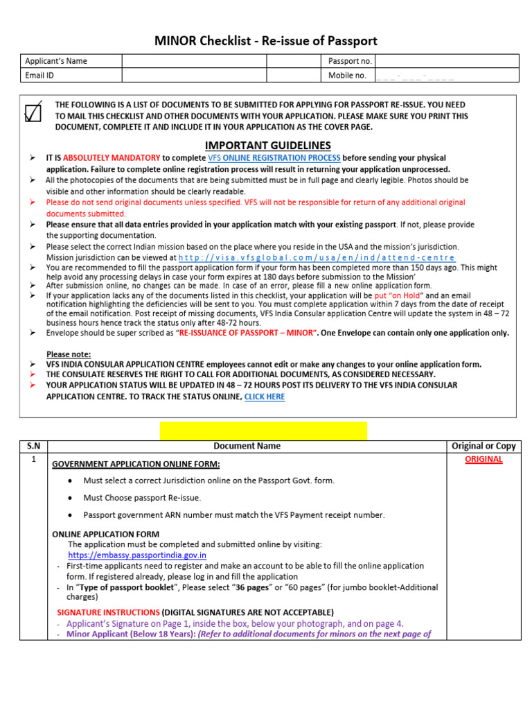 Minor Passport Reissue Guide | PDF | Birth Certificate | Passport