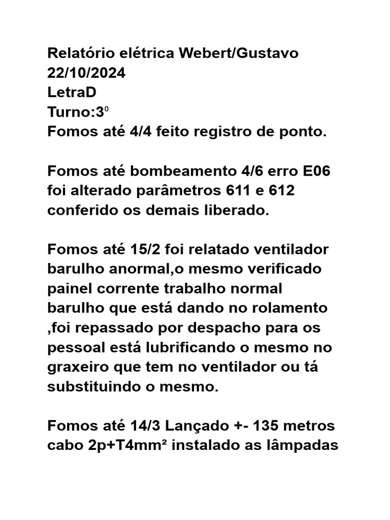 Relatório Elétrica Webert-Gustavo 22-10-2024 | PDF | Ciências e Matemática