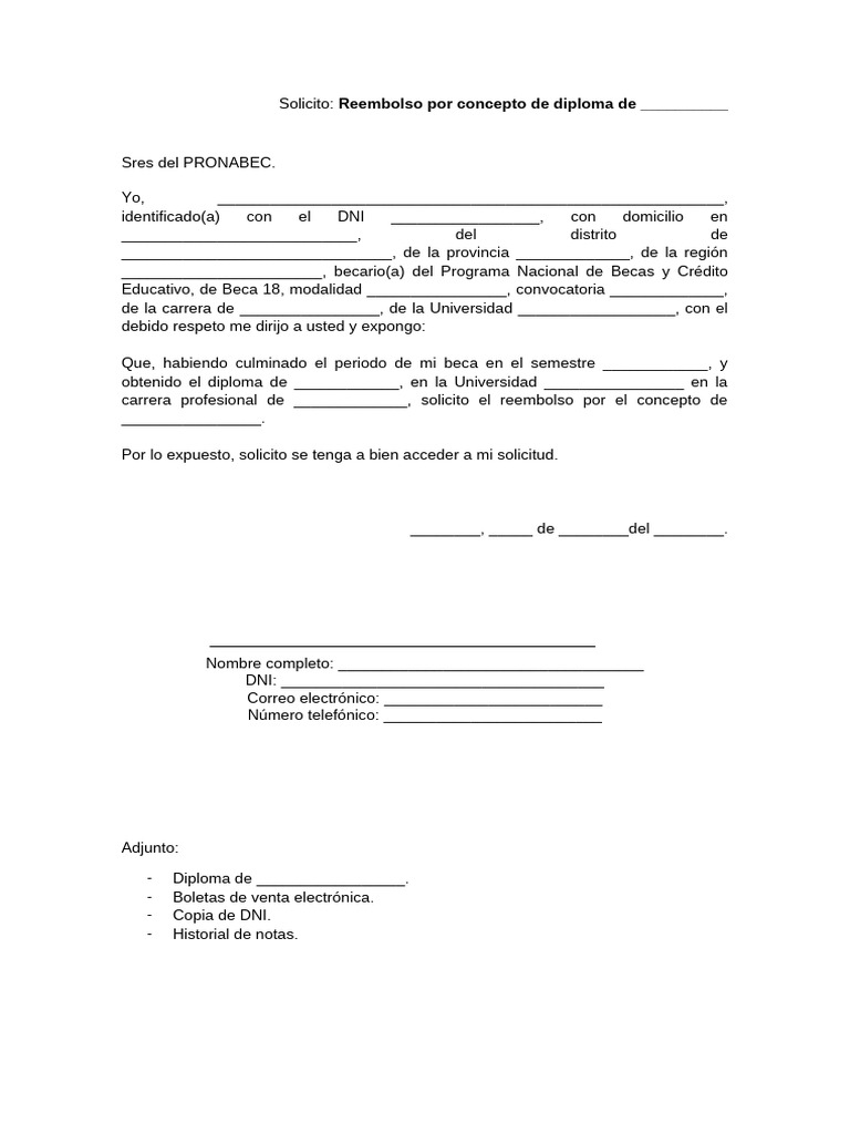 Modelo de Solicitud Reembolso | PDF