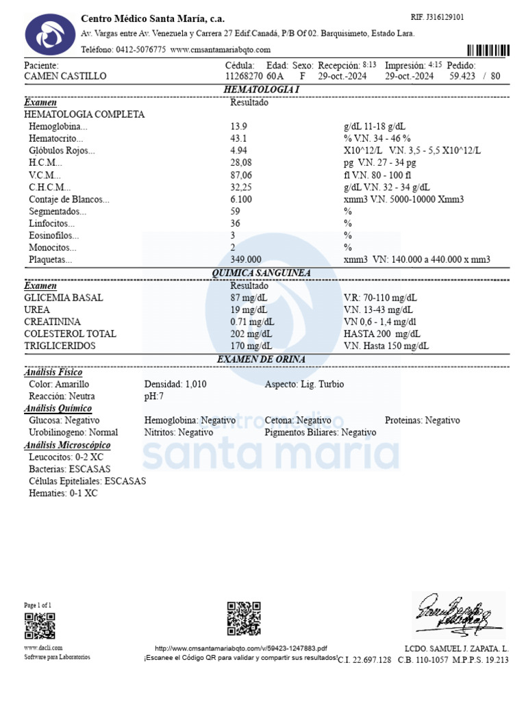 Hematologia I Examen: Av. Vargas Entre Av. Venezuela y Carrera 27 Edif - Canadá, P/B of 02 ...