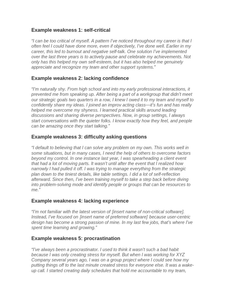Example weakness 1 | PDF | Procrastination | Professional Skills