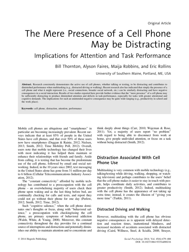 The Mere Presence of a Cell Phone May be Distracting_Implications for ... The Mere Presence of a Cell Phone May be Distracting_Implications for ...