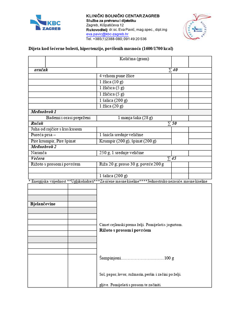 Dijeta Kod Secerne Bolesti Hipertenzije Povisenih Masnoca | PDF
