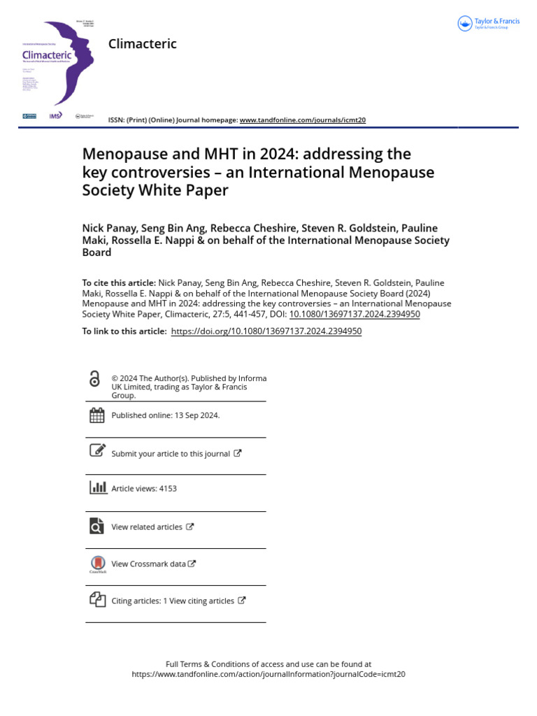 Menopause and MHT in 2024 Addressing The Key Controversies An ...