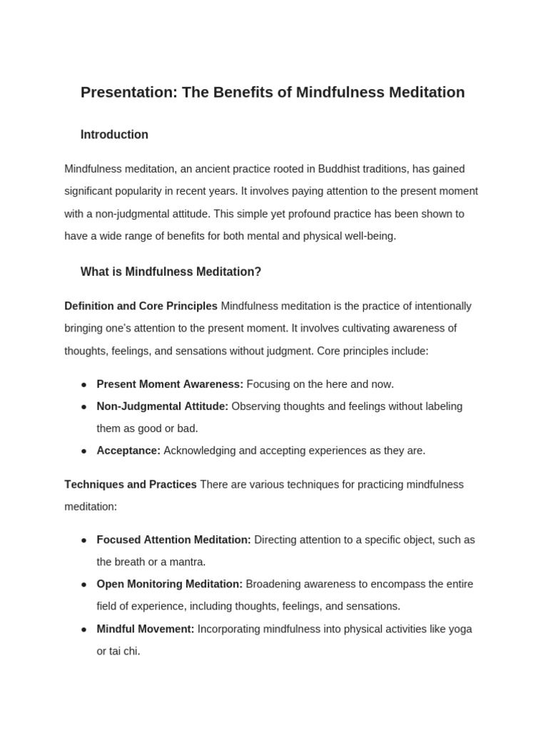 Presentation - The Benefits of Mindfulness Meditation | PDF ...