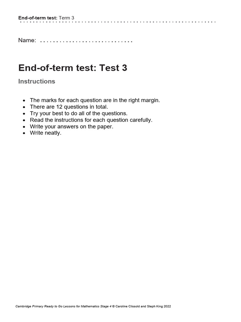 Grade 3 Maths - End-Of-term Test - Term 3 | PDF | Teaching Methods ...