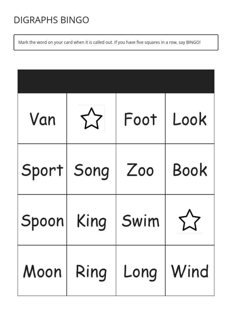 DIGRAPHS BINGO SET 2 | PDF | Gambling Games | Games Of Chance