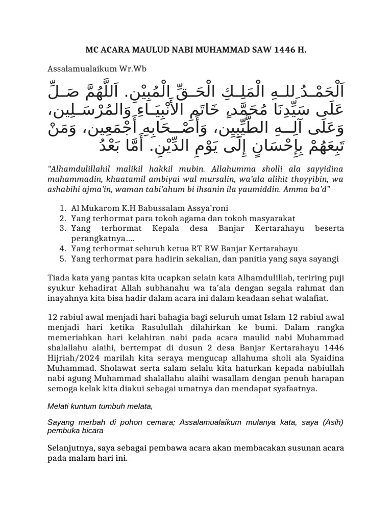 MC Acara Maulud Nabi Muhammad Saw | PDF