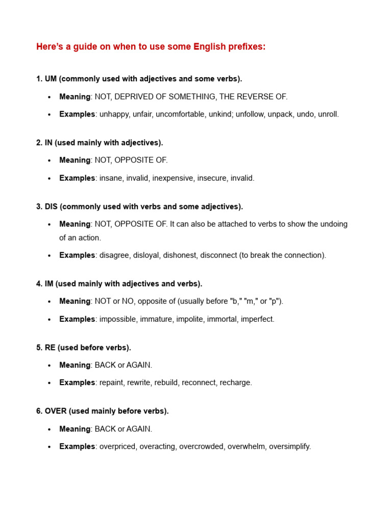 A guide on when to use some English prefixes | PDF