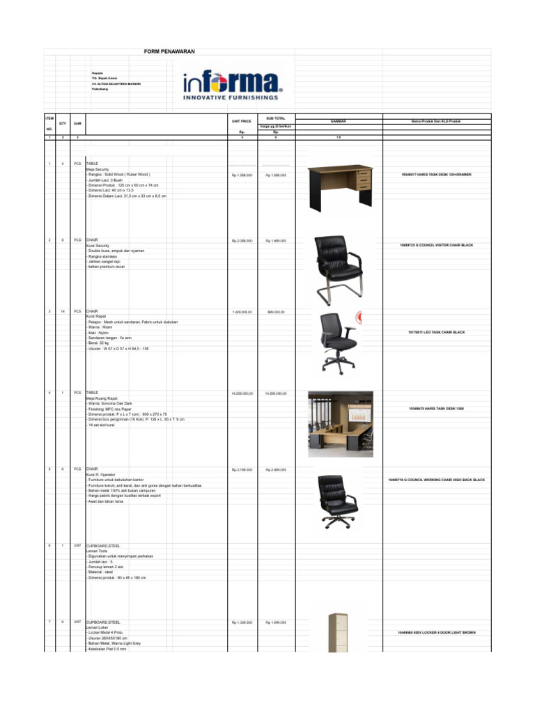 Form Penawaran Furniture Altiga Sejahtera Mandiri 1 | PDF