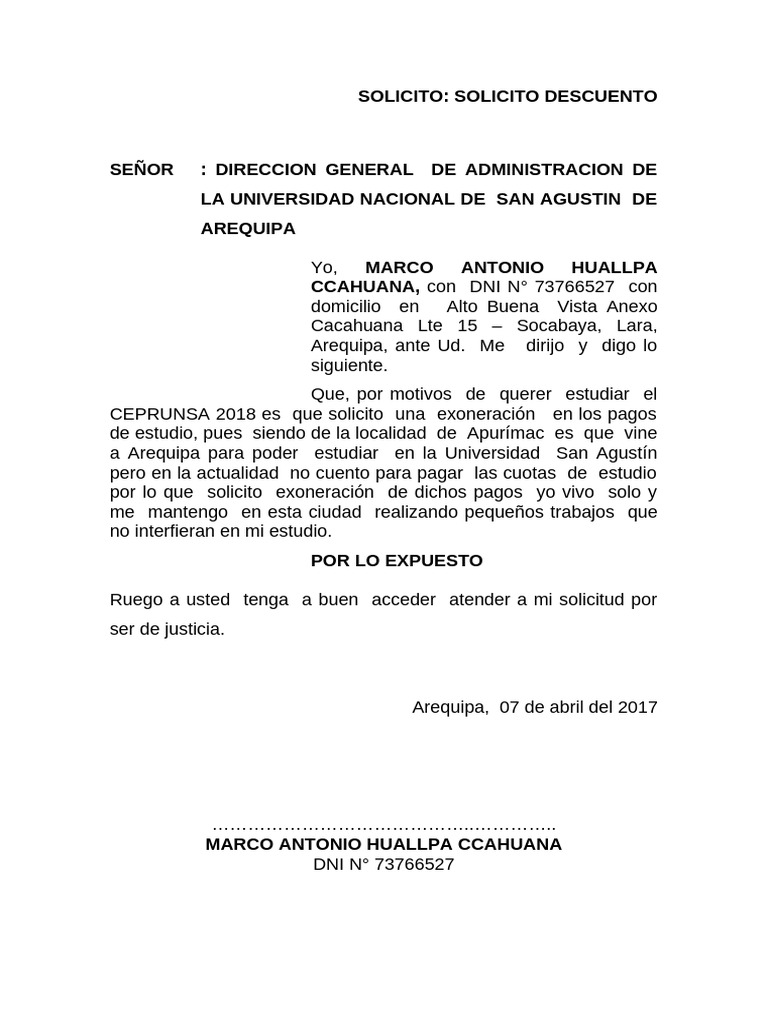 Solicito Exoneracion | PDF