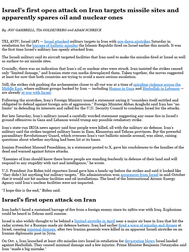 Israel Precise Retaliatory Strike On Iran | PDF | Hezbollah | Israel