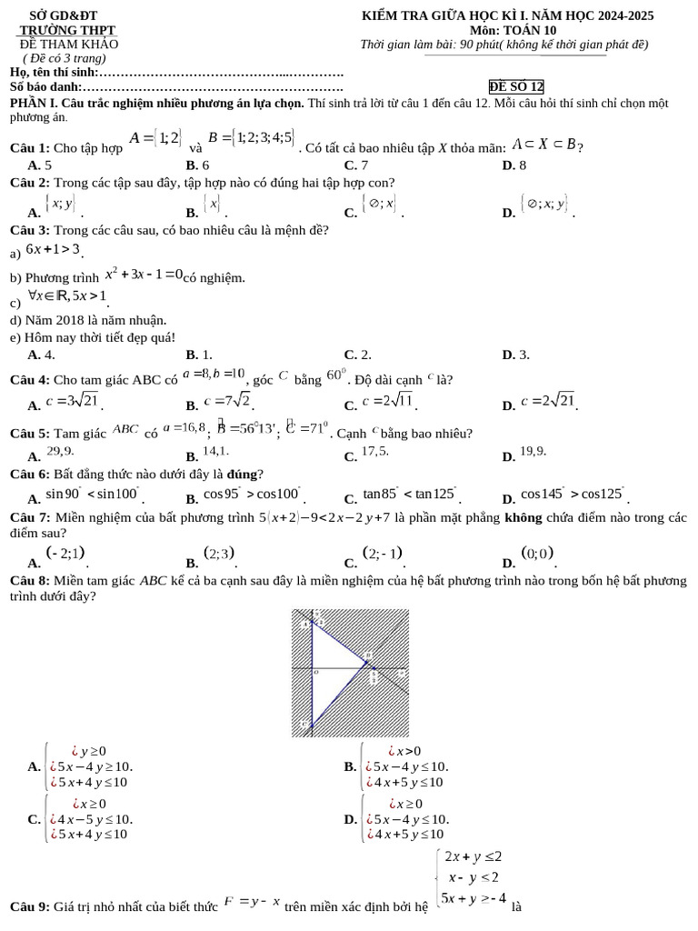 TOÁN ĐỀ 12 GK1 | PDF