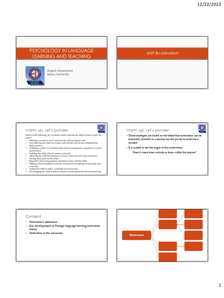 Lesson 8 - Motivation - A20 - GC | PDF | Motivational | Motivation
