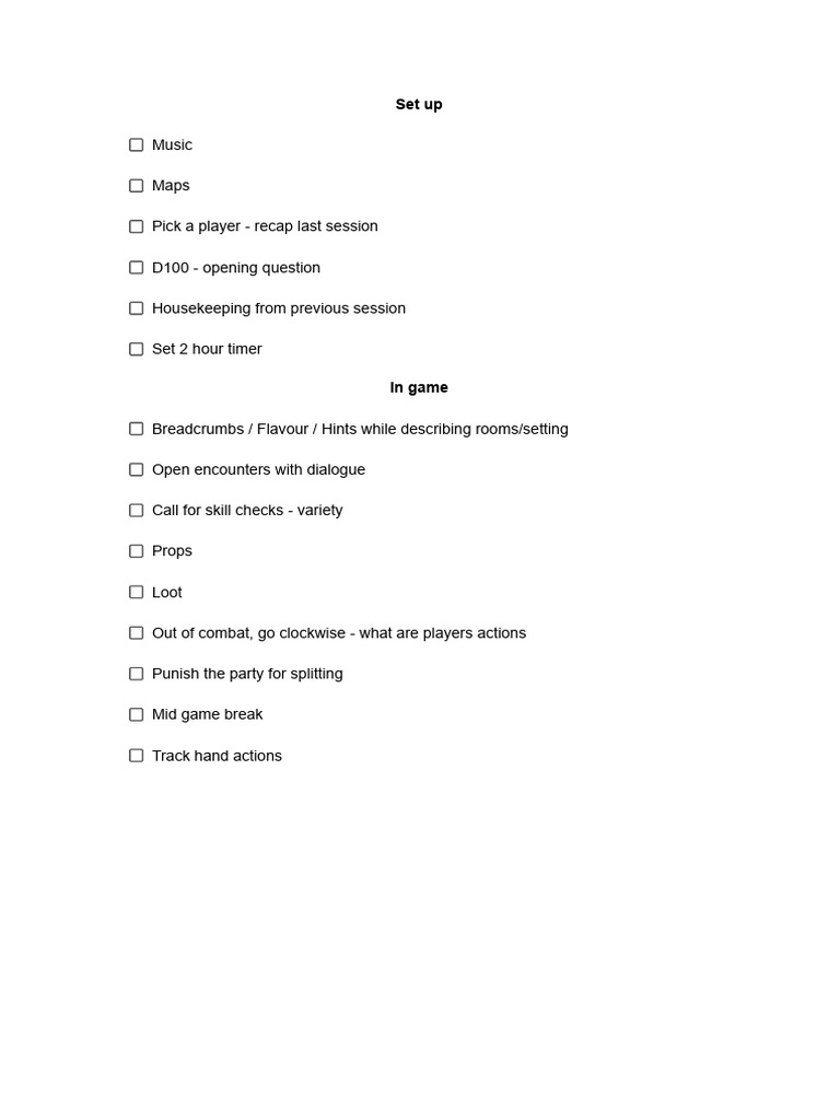 Set Up - Checklist | PDF