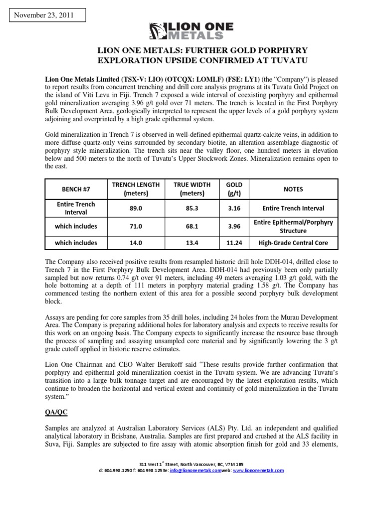Lion One Metals - Tuvatu Gold Project - Fiji - Exploratn Confirmtn - 23 ...