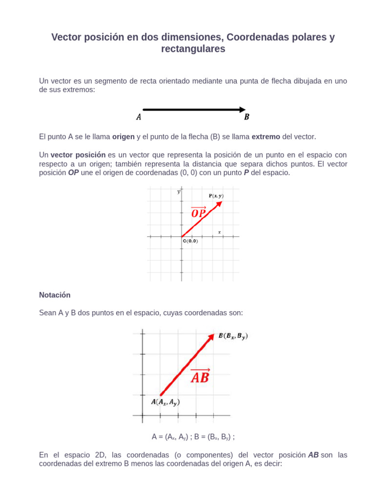 vector de posición en 2 dimensiones | PDF | Vector Euclidiano | Sistema ...