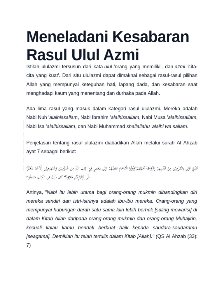 Meneladani Kesabaran Rasul Ulul Azmi | PDF