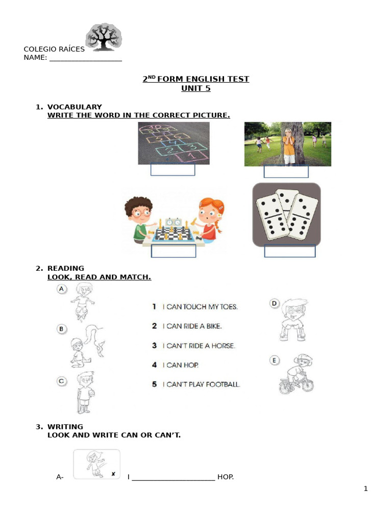 2nd Form English Test Pdf