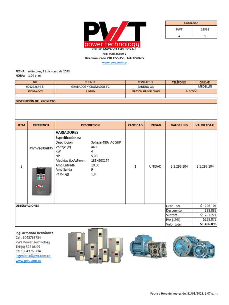 Cotización de Variadores PWT | PDF