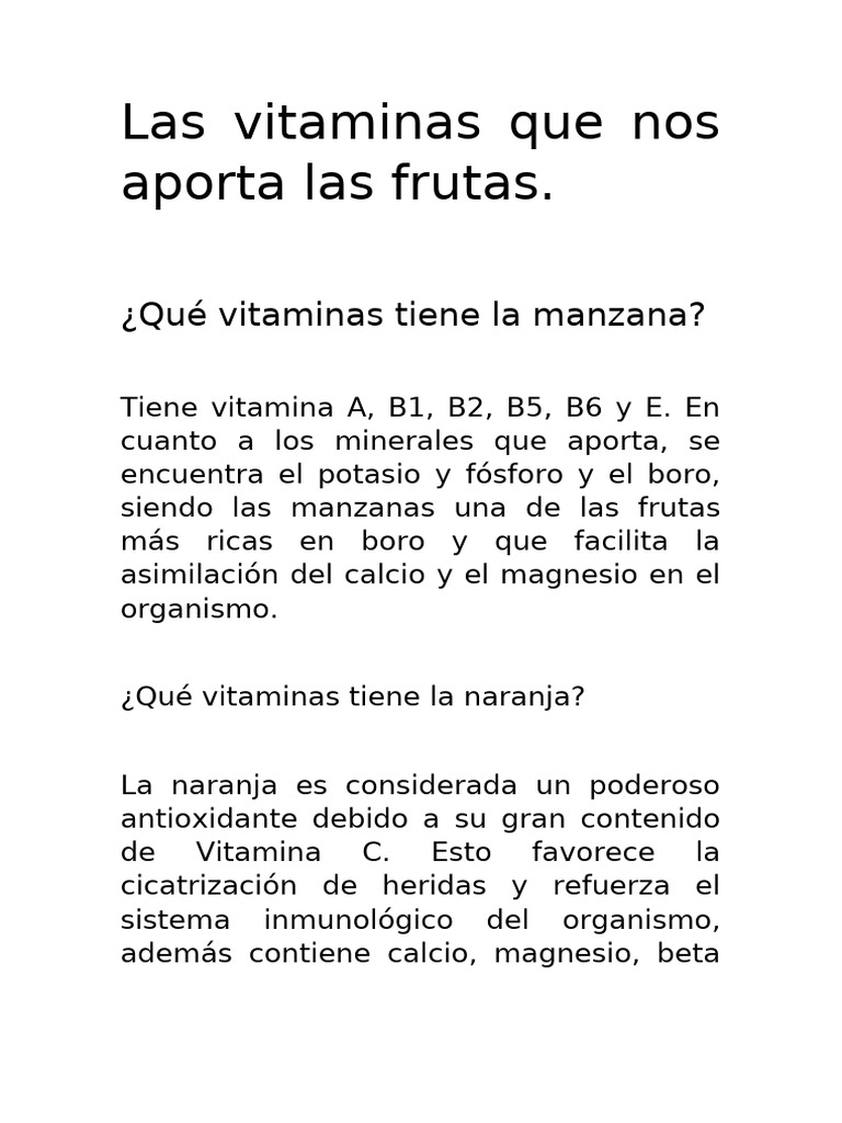 Las vitaminas que nos aporta las frutas | PDF | Vitamina | Miel