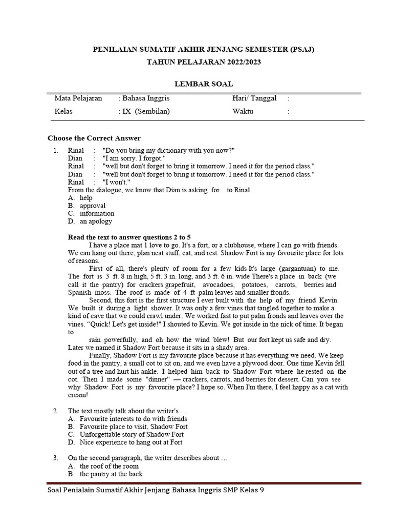 Naskah Soal Psaj Bahasa Inggris SMP Kelas 9 | PDF | Earthquakes | Seismology