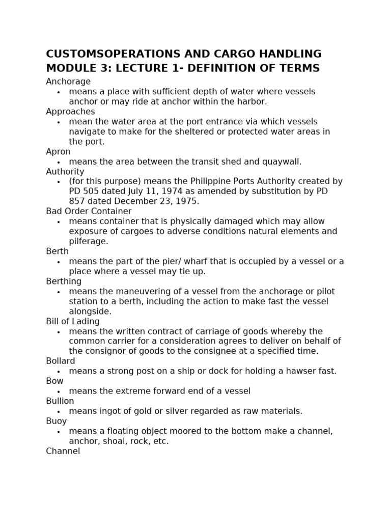 Customsoperations and Cargo Handling Module 3 - Lecture 1 - Definition ...
