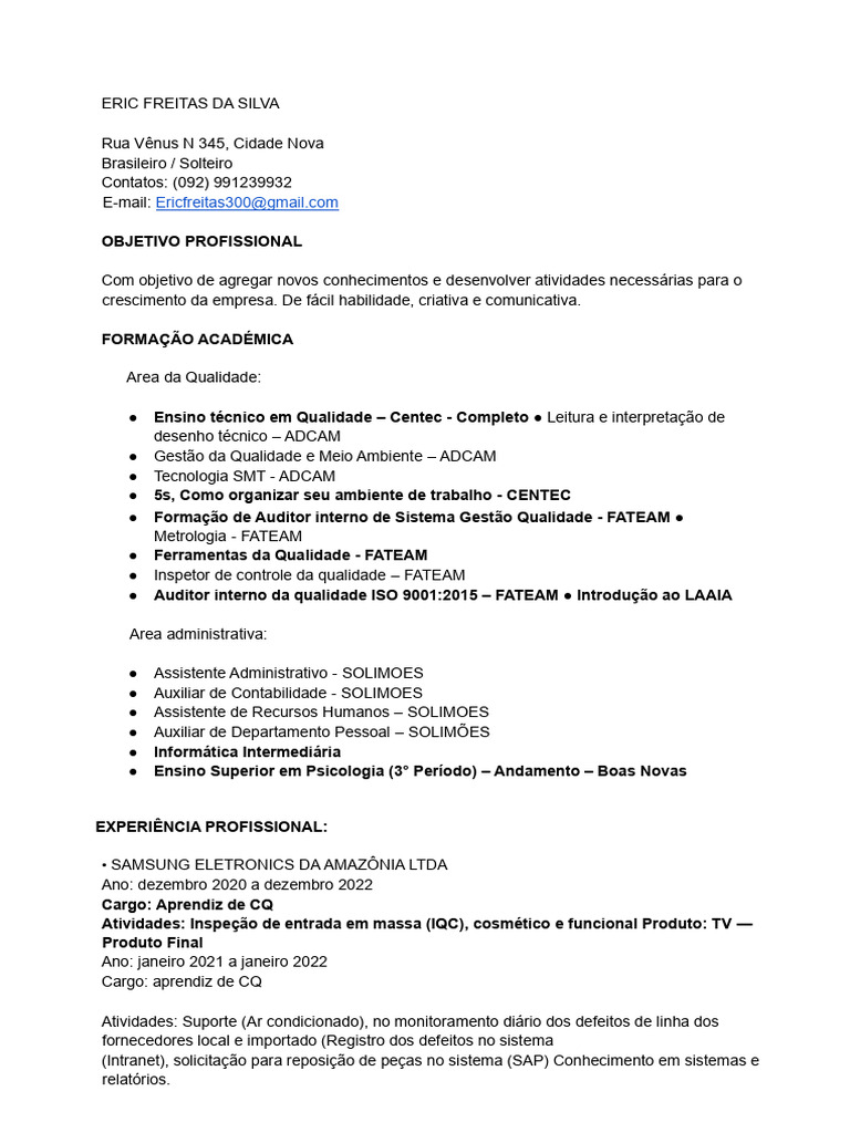 CV - Eric Freitas | PDF | Negócios
